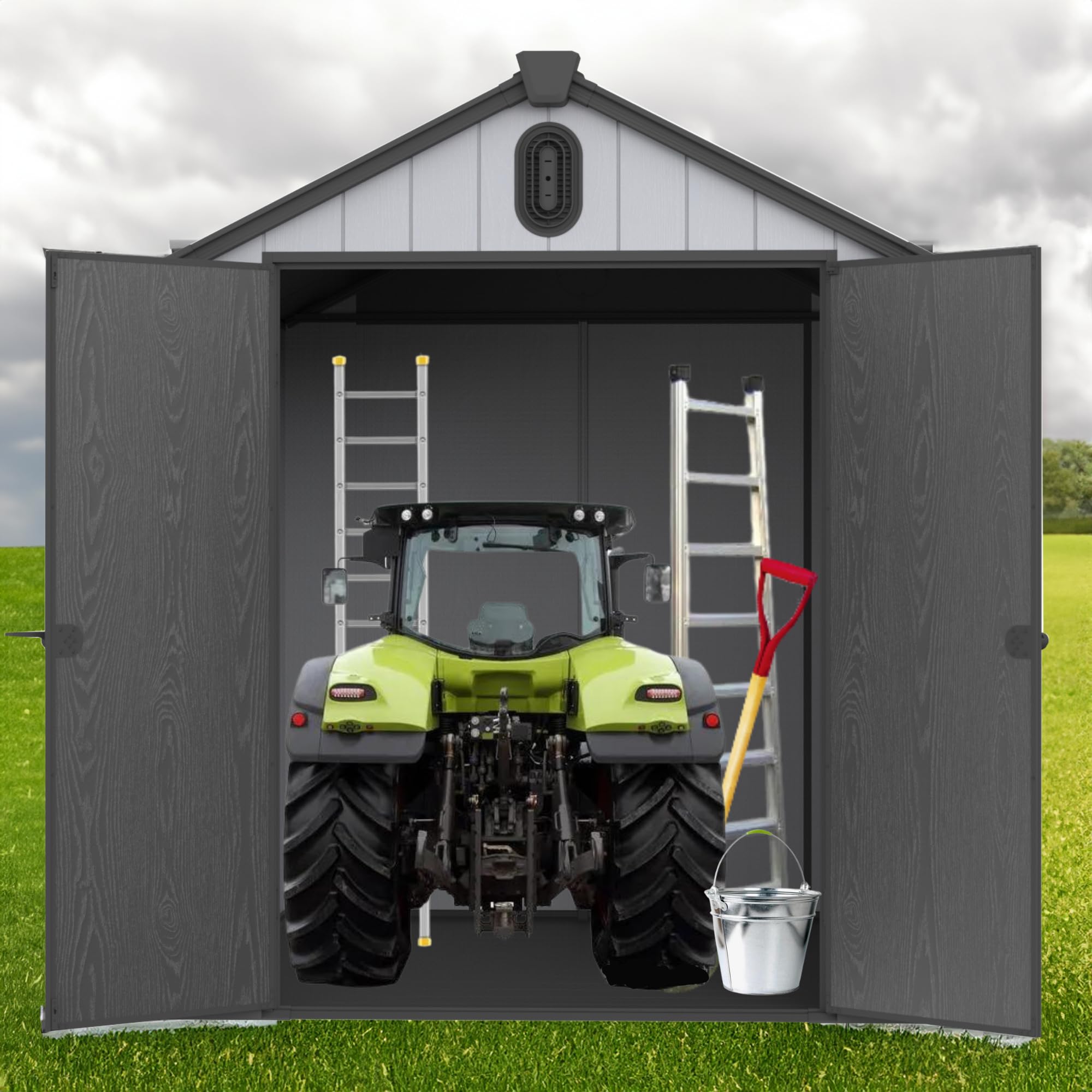 HXCQYGL XWT012 6 * 8ft Plastic Storage shed for Backyard Garden Big Spire Tool Storage (94.49-73.62-87.01)