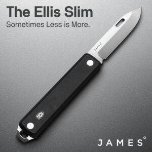 JAMES° The Ellis Slim Folding Pocket Knife Razor Thin EDC, 2.6" Stainless Steel Blade, Slip-Joint Design, All-things Scraper and Screw Driver, Black Grip