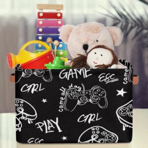 LLCXCSI Storage Bin Video Game Closet Organizer Bins with Handles, Decorative Collapsible Canvas Storage Baskets for Nursery Shelf, Clothes, Toy, Towel, Book, 15"x11"x9.5"