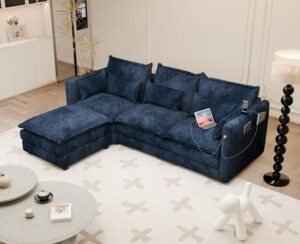 modular sectional sofa, convertible l shaped couch, 4 seat sofa set with chaise, comfy cloud couches for living room, 110 inch width modern sofa couch, chenille (dark blue, 3 seats with ottoman)