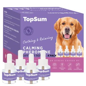 topsum dog calming diffuser refills: 4 pack dog pheromones calming diffuser refills - dog appeasing pheromone - pheromones for dogs - calming pheromones for dogs, 4 pack (purple)