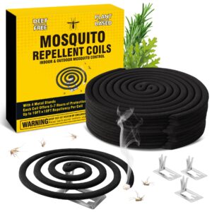 bugbai mosquito repellent outdoor patio, 20 pack natural plant-based mosquito coils pet safe mosquito repellent, deet free mosquito coils outdoor insect bug repellent for backyard camping with 4 stand