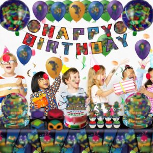 185 PCS Turtle Birthday Party Supplies, Complete Party Decorations Set with Banner, Balloons, Masks, Plates, Napkins, and Tablecloths for Themed Celebrations ﻿