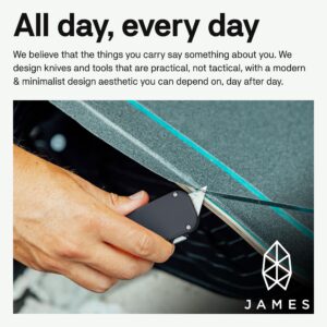 JAMES° The Palmer Utility Knife, Anodized Aluminum Handles, Buttery Smooth Action, Refined Tool Free Blade Changes, Black Grip