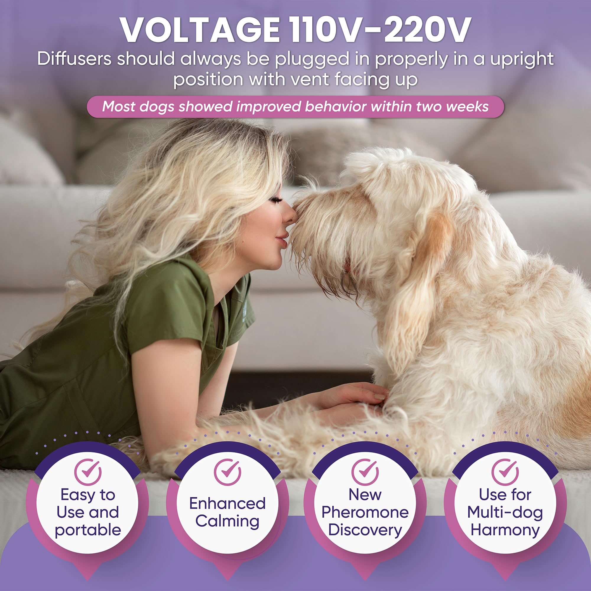 TopSum Dog Calming Diffuser Refills: 4 Pack Dog Pheromones Calming Diffuser Refills - Dog Appeasing Pheromone - Pheromones for Dogs - Calming Pheromones for Dogs, 4 Pack (Purple)