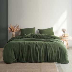 cotton duvet cover, breathable 2 layer muslin duvet cover, gauze duvet cover, oversized duvet cover, twin, queen, king size duvet covers (green, twin - 66x90 inches)