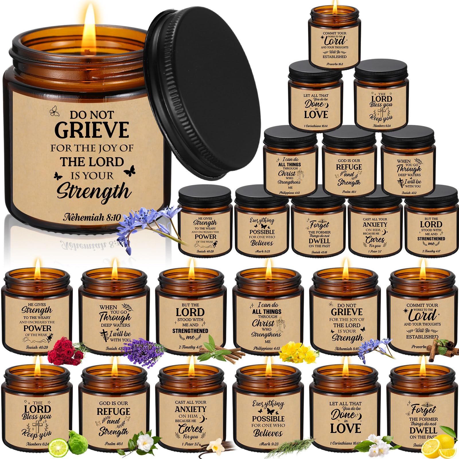 BBTO 12 Pcs Christian Scented Candles Bulk 3.5 oz Inspirational Christmas Gifts Bible Verse Candle for Women Coworkers Birthday Wedding Sunday School Church Appreciation Gifts(Brown)