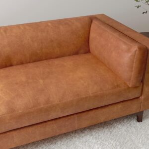 Valencia Mary Leather Couch 93" | Top Grain Nappa 11000 Leather Wide Seat, Solid Wood Frame, Plush Cushioning, Top-Stitched French Seams, Saddle Tan