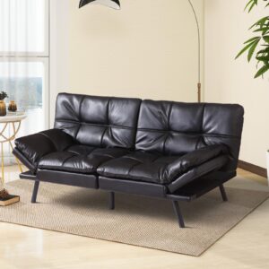 Futon Sofa Bed Convertible Couch,Memory Foam Futon Sofa Couch,Sleeper Futons Sofa Couches,Small Splitback Modern Loveseat Sofa Bed for Living Room,Office,Apartment,Faux Leather,Black.