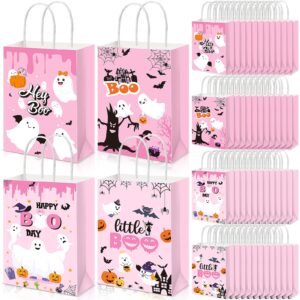 kolldenn 48 pieces pink halloween snack bags with handle hey boo treat bags bulk little boo paper gift bags pink halloween party favor bags boo bags for halloween party decor