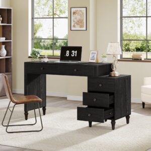 Tribesigns Computer Desk with 5 Drawers, Wood Home Office Desk with Reversible File Drawers and Printer Stand, Ash Black Writing Desk, Study Table Workstation for Small Spaces