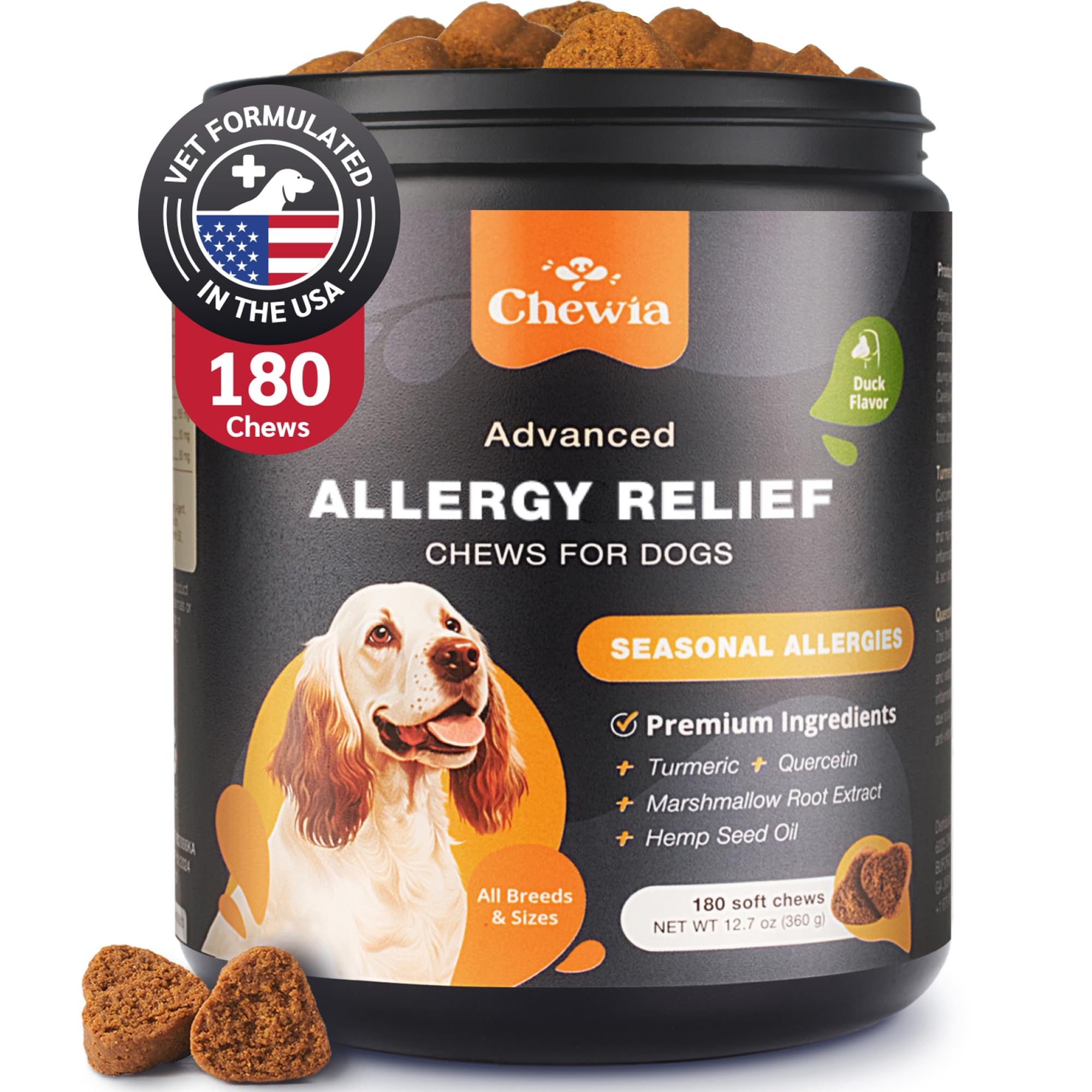 Dog Allergy Relief Chews - Itch Relief for Dogs - Anti Itch - Dog Allergy Chews - US Formulated Dog Itching Skin Relief with Salmon Oil - Immune Health, Seasonal Allergies & Hot Spots Support Treats