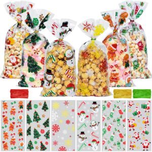 tindobewan christmas treat bags, 120pcs xmas cellophane goodie bags with twist ties for snacks cookies candy gift packing, christmas party favors supplies（10.6 x 5.1 inches）