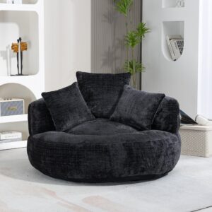 tzxtw comfort bean bag chair, chenille fabric upholstered lazy sofa, modern lounge chair with three pillows for living room, single sofa couch reclining sleeper chair for bedroom, office,balck