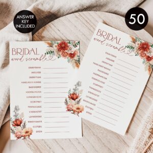 All Ewired Up 50 Bridal Word Scramble (50-Cards) Terracotta Fall in Love, Fun Wedding Shower Decorations Engagement Party Rehearsal Dinner Game Activity, Autumn Burnt Orange Marsala