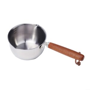 150/300/500ML Stainless Steel Hot Oil Sauce Pan Butter Warmer Pot Milk Warmer Butter Melting Pot Small Heating Cookware Soup Pot with Wooden Handle(300ml)