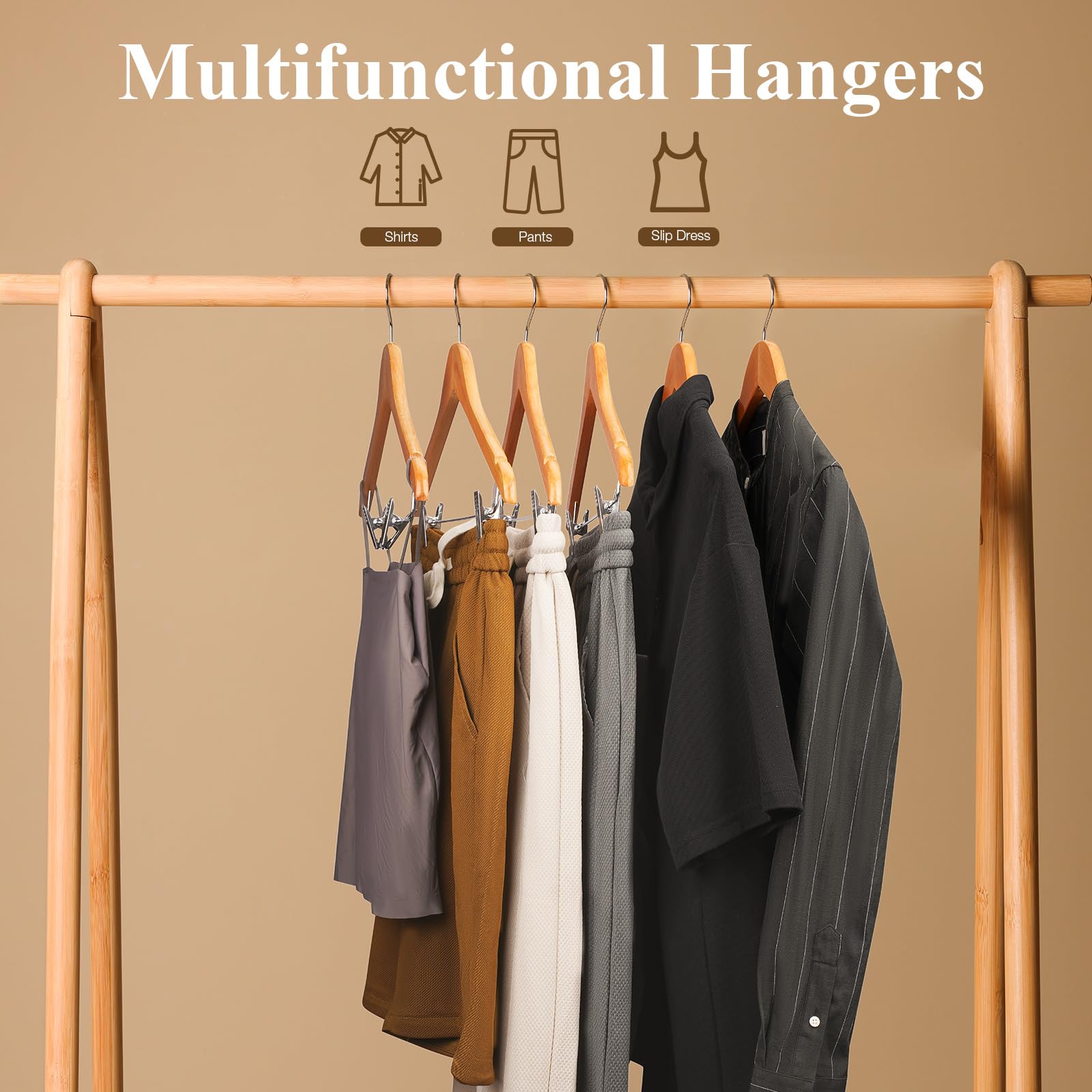 Ulimart Wooden Hangers with Clips 12 Pack Wooden Pants Hangers,Skirt Hangers with Clips,Adjustable Heavy Duty Clip Hangers,Hangers for Pants,Jeans,Slacks,Shorts （Natural）