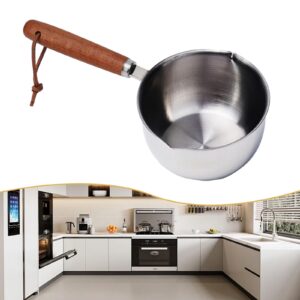 150/300/500ML Stainless Steel Hot Oil Sauce Pan Butter Warmer Pot Milk Warmer Butter Melting Pot Small Heating Cookware Soup Pot with Wooden Handle(300ml)