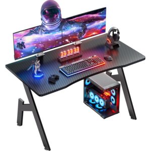 hldirect 32 inch gaming desk with carbon fibre surface- a shaped gamer desk computer workstation home office ergonomic pc desk simple gaming table home office desks