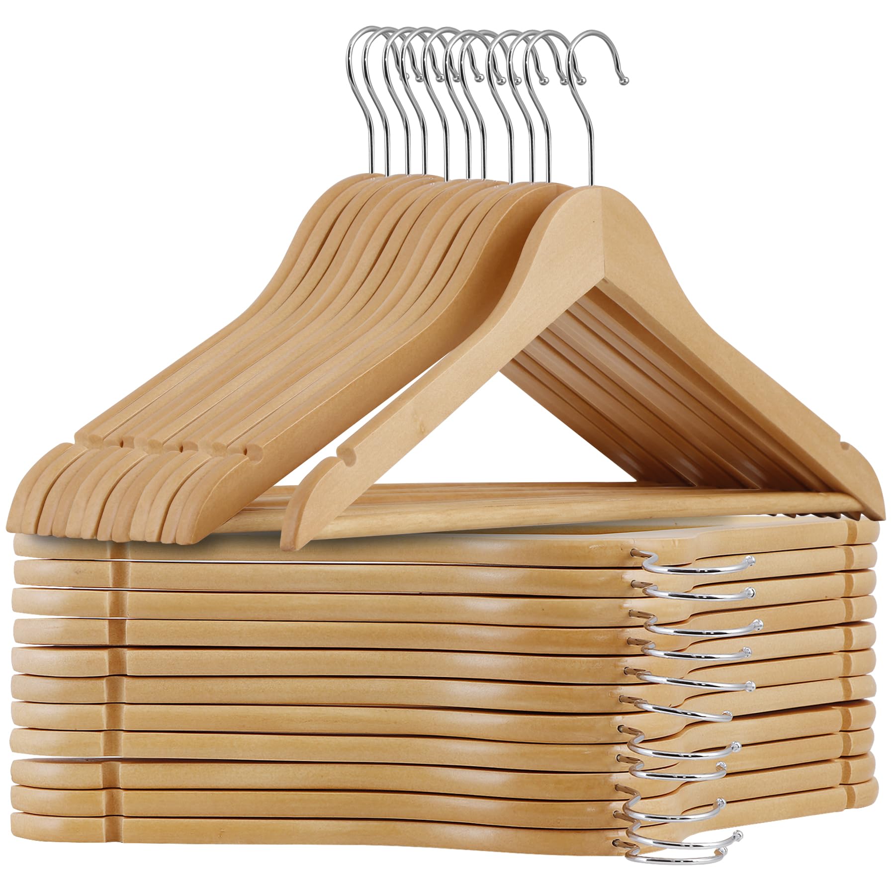 ZENY Premium Wooden Hangers 50 Pack, Coat Hangers with 360-Degree Rotatable Hook, Wood Suit Hangers, Clothes Hangers for Shirts, Jackets, Dress, Pant