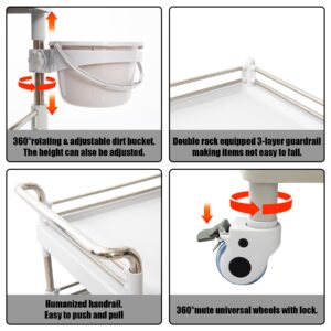 biosp Medical Trolley 3 Tier 500 LBS Heavy Duty Professional Utility Cart Beauty Salon Rolling Trolley with Swivel Casters, Dirt Bucket & Drawer for Hospital Dental Clinic, 38.58'' x 24.41'' x 16.34''