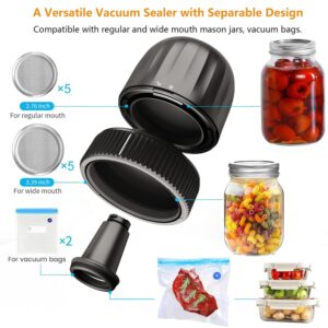 Electric Mason Jar Vacuum Sealer, Upgraded Automatic Vacuum Sealer Kit for Wide and Regular Mouth Mason Jar Canning, Handheld Vacuum Bag Sealer for Food Storage