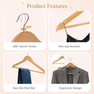 ZENY Premium Wooden Hangers 50 Pack, Coat Hangers with 360-Degree Rotatable Hook, Wood Suit Hangers, Clothes Hangers for Shirts, Jackets, Dress, Pant