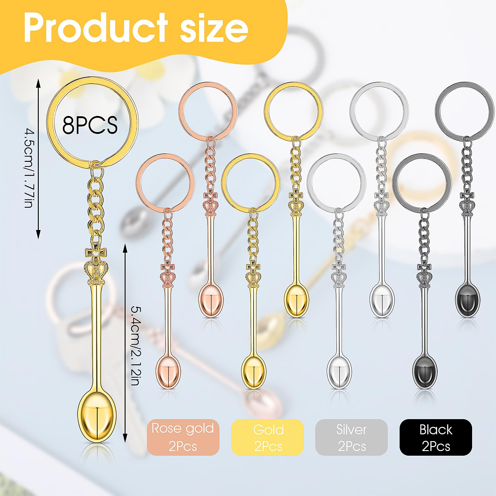 Lusofie 8 Pcs Mini Crown Spoon Keychain Pendant Tiny Spoon Alloy Spoon Necklace Small Spoons With Key Ring For Digging Condiment Sand And Making Keychains Necklaces Bracelets Accessories(4 Colors)