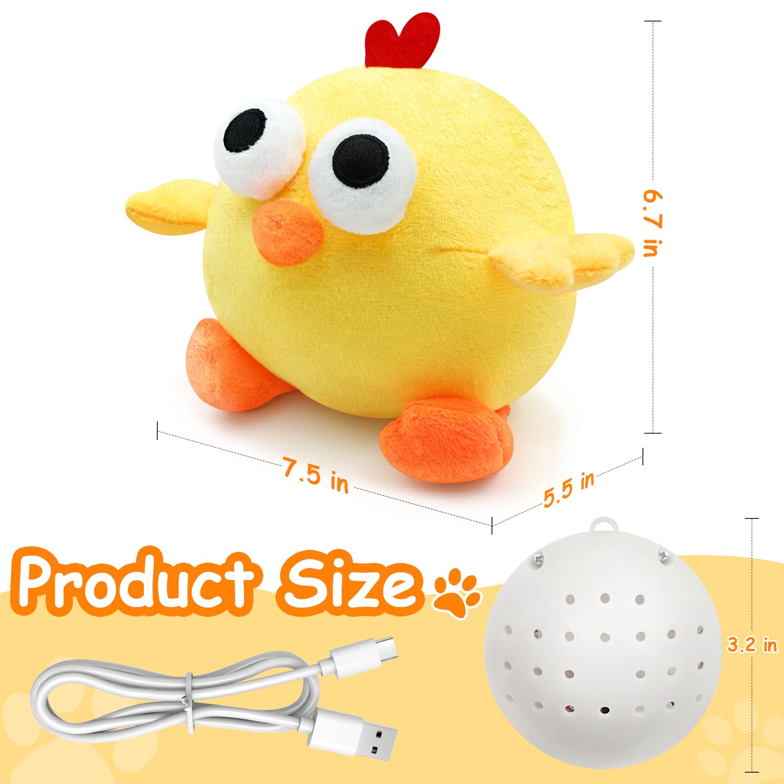 Dcoinc Interactive Dog Toys, Squeaky Dog Toys with Interactive Dog Ball, Crazy Chicken Dog Toy with Music, Washable Dog Chew Toys Pet Plush Toys for Puppy/Small/Medium/Large Dogs Chasing