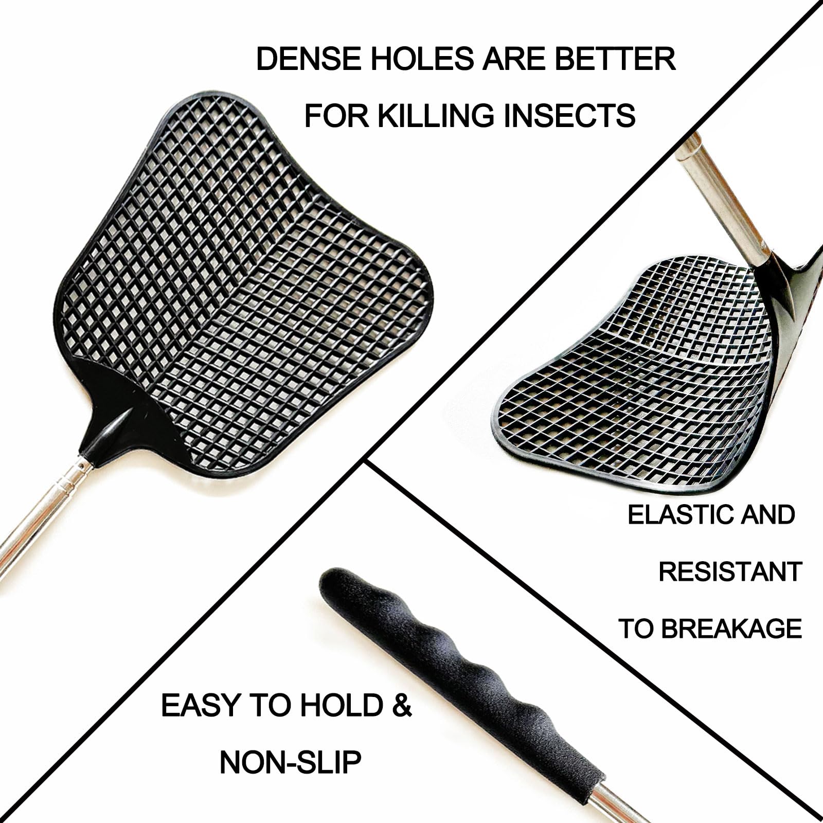 MILEDU Telescopic Fly swatter, Suitable for Indoor/Courtyard/Garden/Classroom/Office Annoying Creatures Such as Flies, Spiders, etc.,3Pcs