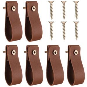 qianyu 6 pcs pu leather wall hooks curtain rod hanging straps towel holder hanger cabinet handle loop storage supplies boho style decor for bathroom kitchen bedroom