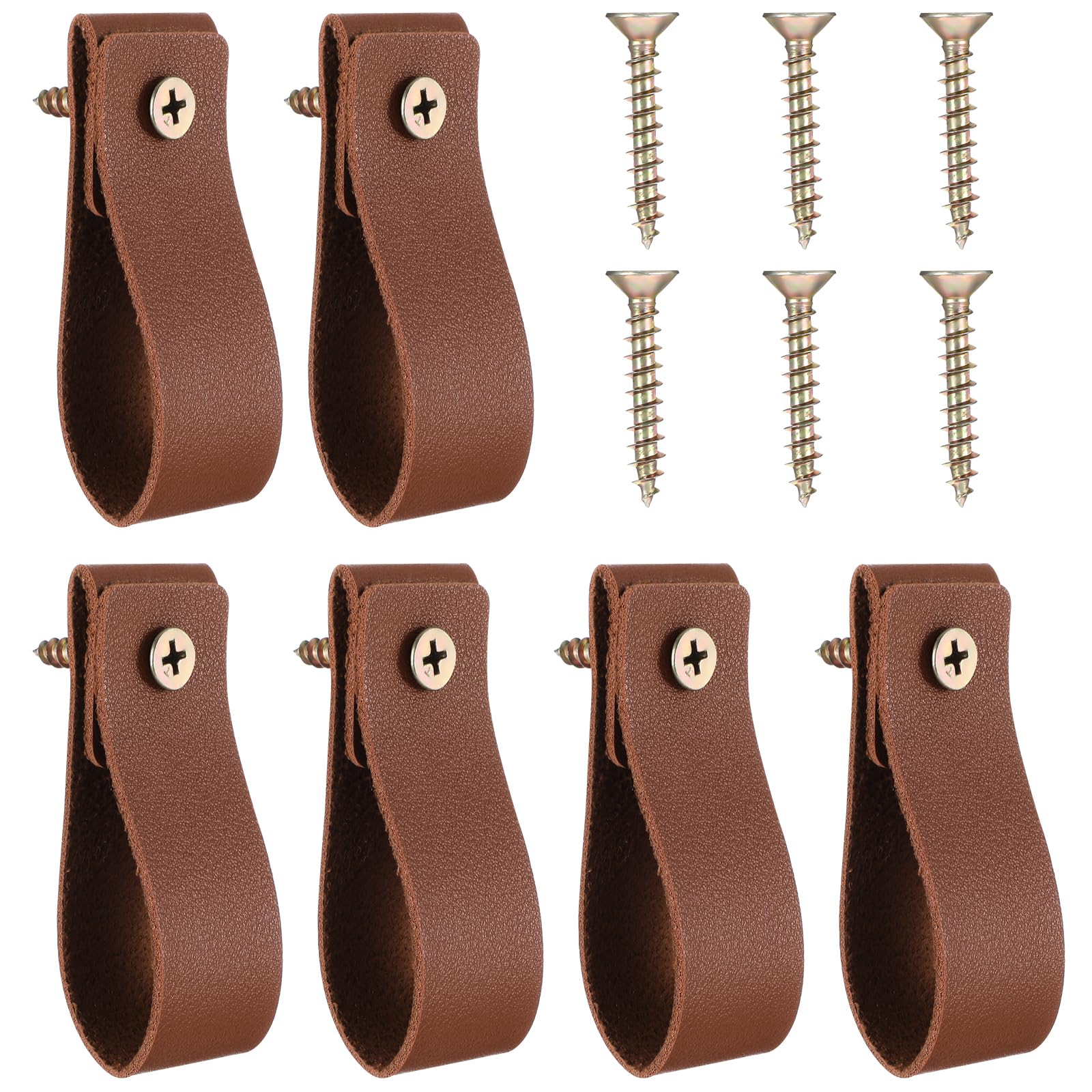 Qianyu 6 Pcs PU Leather Wall Hooks Curtain Rod Hanging Straps Towel Holder Hanger Cabinet Handle Loop Storage Supplies Boho Style Decor for Bathroom Kitchen Bedroom