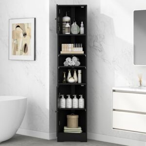 Merax Corner Cabinet Freestanding Floor Bathroom Storage Space Saver with Doors and Adjustable Shelves for Home, Kitchen, Tall Slim