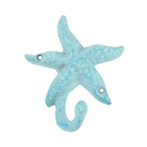 cast iron starfish bathroom door towel hanger nautical key towel coat hook blue 3 1/2 inches wide handmade wall artisan art vintage decor for home