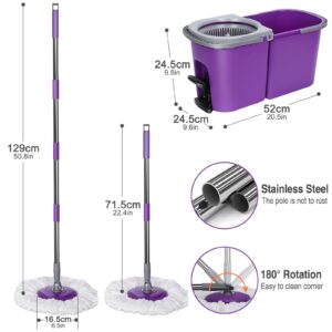 Masthome Detachable Easy Wring Spin Mop and Bucket with Foot Pedal, 6 Microfiber Mop Heads & 42" Large Industrial Mop with 2 Reusable Mop Pads for Floor Cleaning