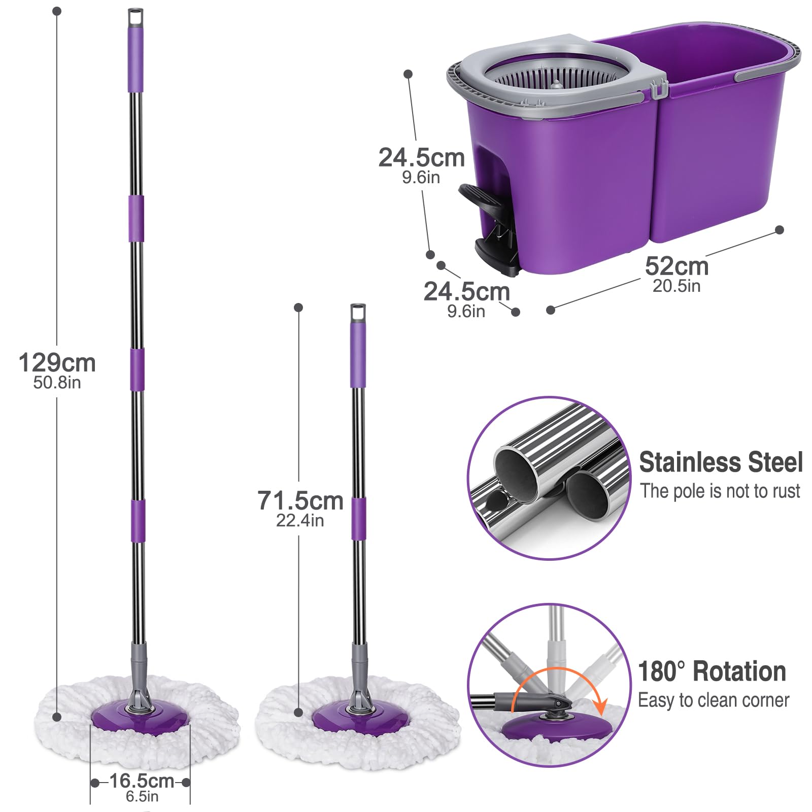 Masthome Detachable Easy Wring Spin Mop and Bucket with Foot Pedal, 6 Microfiber Mop Heads & 42" Large Industrial Mop with 2 Reusable Mop Pads for Floor Cleaning