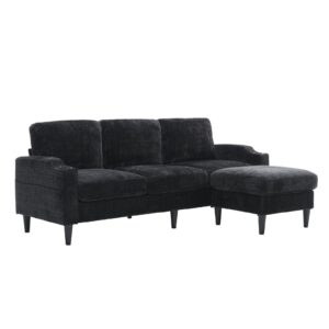 XUWANSHANG 77.36" Modular Sectional Sofa Couch, Chenille Fabric L Shaped Sectional Couches 3 Seater Couches with Storage Ottoman Cup Holders Side Pockets for Small Spaces Living Room Office, Black