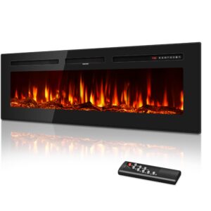 60 inches electric fireplace inserts, ultra-thin fire place heater, floating wall faux fireplace electric with higher temperatures & lower noise, aesthetic design & realistic flames, 750/1500w