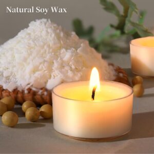 Simeitol 100 Pcs Soy Wax Tealight Candles (6 Hour Burn Time) White Unscented Votive Candles, Smokeless & Extended Burn Time Clear Cup Tea Lights for Weddings, Home, Emergencies