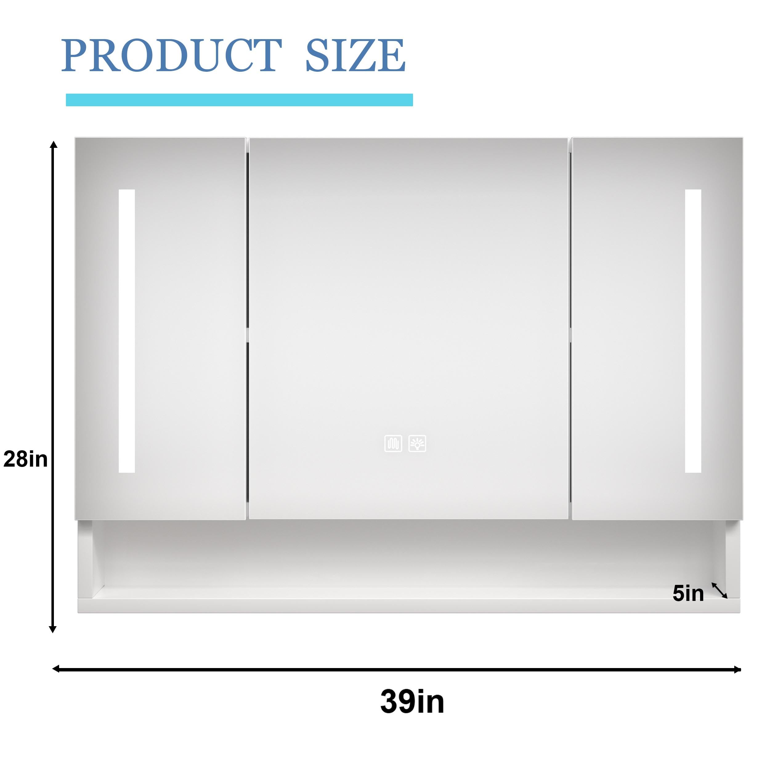 39x28 in Bathroom Mirror Cabinet, Bathroom Storage Cabinet with Adjustable LED Lights, Mirror with Storage, Wall-Mounted Medicine Cabinet with Defogging Mirror, Towel Rail & Multiple Shelves (39x28)