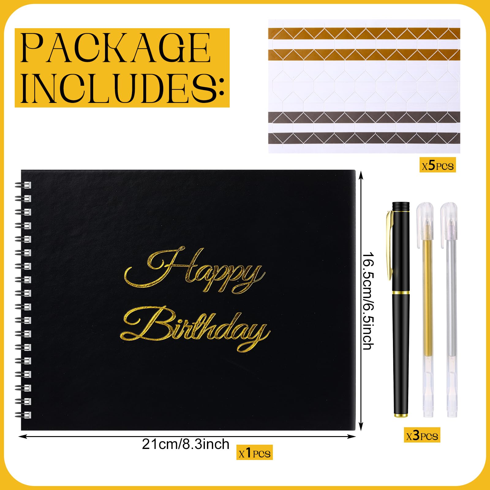 Mooliwe Birthday Guestbook with Pens Stickers Happy Birthday Signature Book 8.3 x 6.5 Inch Black Gold Birthday Guestbook for Birthday Photobooth Photo Strips Scrapbook Birthday Gift Party Supplies