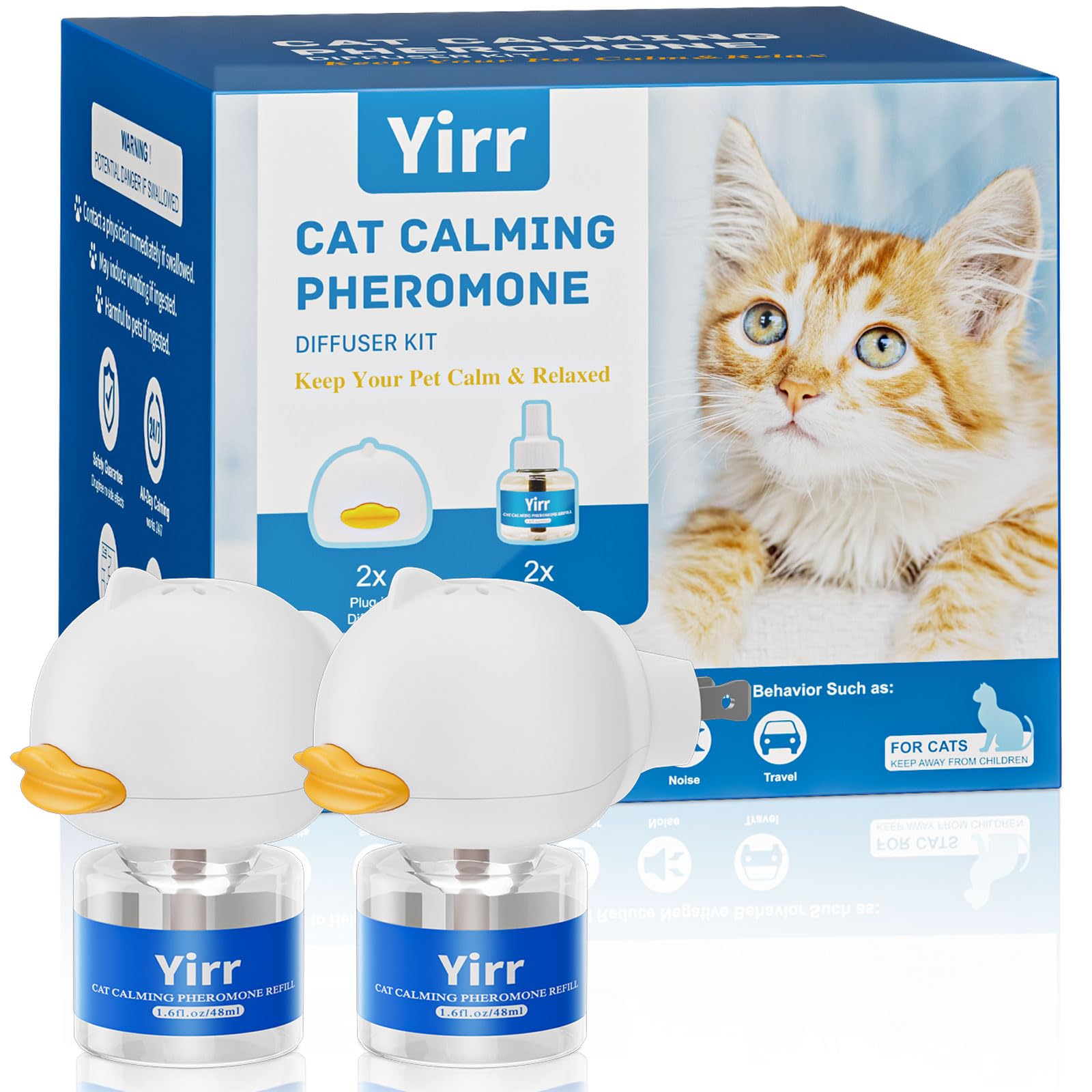 Cat Pheromones Calming Diffuser, Yirr Cat Calming Diffuser, Therapet MD Cat Diffuser, Cat Diffuser Calming Multicat, Relaxing Pheromone for Cats Relief Stress Anxiety Fighting Scratching, 2 Pack(48ml)