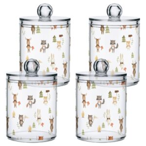 gredecor 2 pack qtip holder clear woodland animals cute apothecary jars with lids acrylic bathroom jars vanity countertop canister storage organizer for cotton ball,swabs,pads,floss