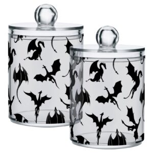 gredecor 2 pack qtip holder clear black dragons apothecary jars with lids acrylic bathroom jars vanity countertop canister storage organizer for cotton ball,swabs,pads,floss