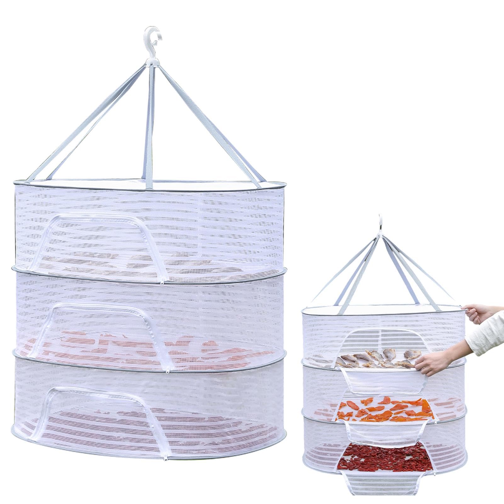 Herb Drying Rack 3 Layer Hanging Mesh Net for Plants, Hanging Drying Fish Net, Foldable Hanging Mesh Dryer for Buds, Fruits, Hydroponics Flowers, Vegetables, Fish, Clothes, Doll (size:27.5 x 20 inch)