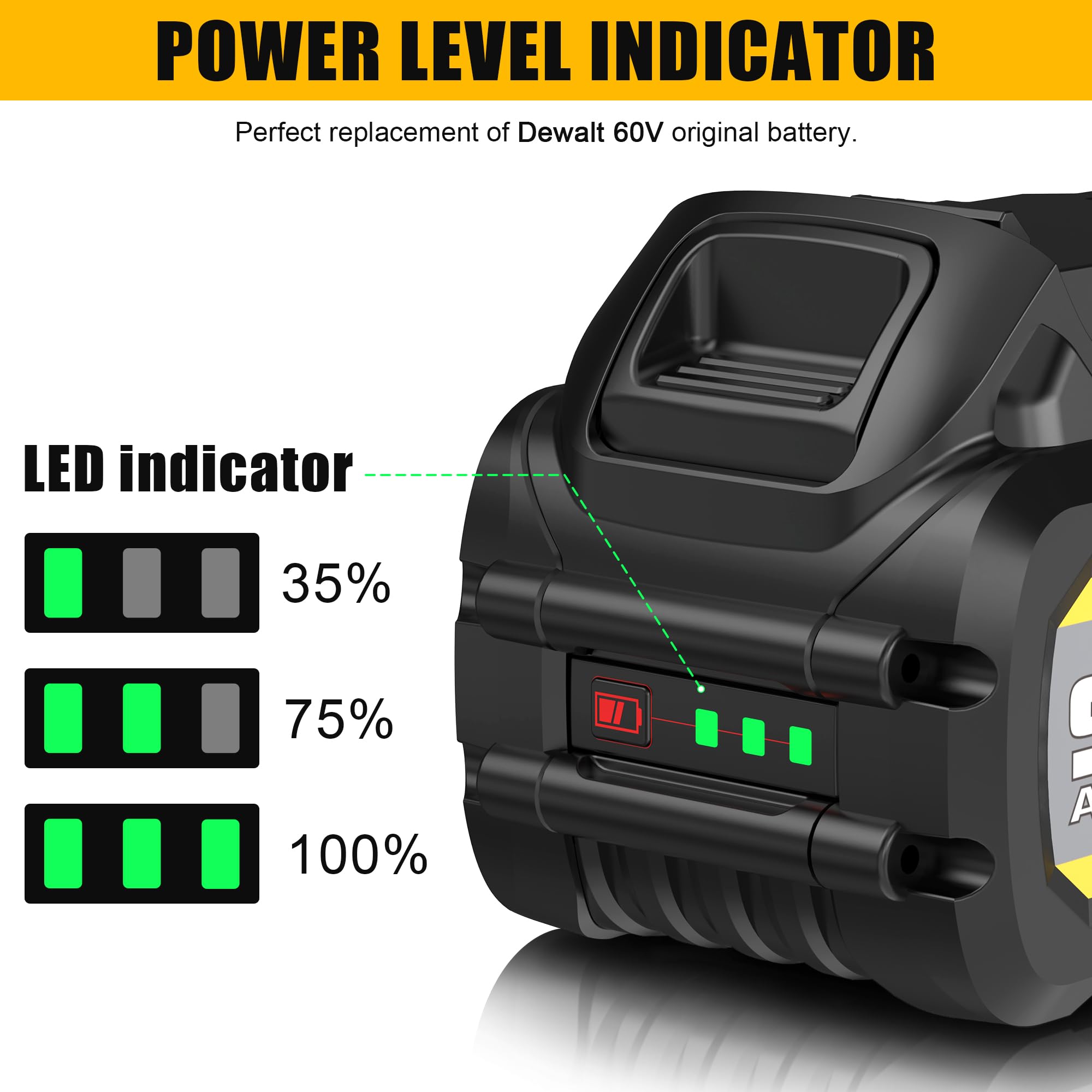 9.0Ah Battery for DEWALT 20V/60V max Battery DCB609 2-Pack