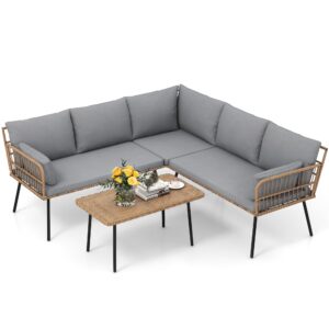 YITAHOME 4 Pieces Sectional Sofa Couch, L-Shaped Sofa with 5 Seater for Living Room, Detachable Lounger with Thickness Cushions and Side Table - Grey