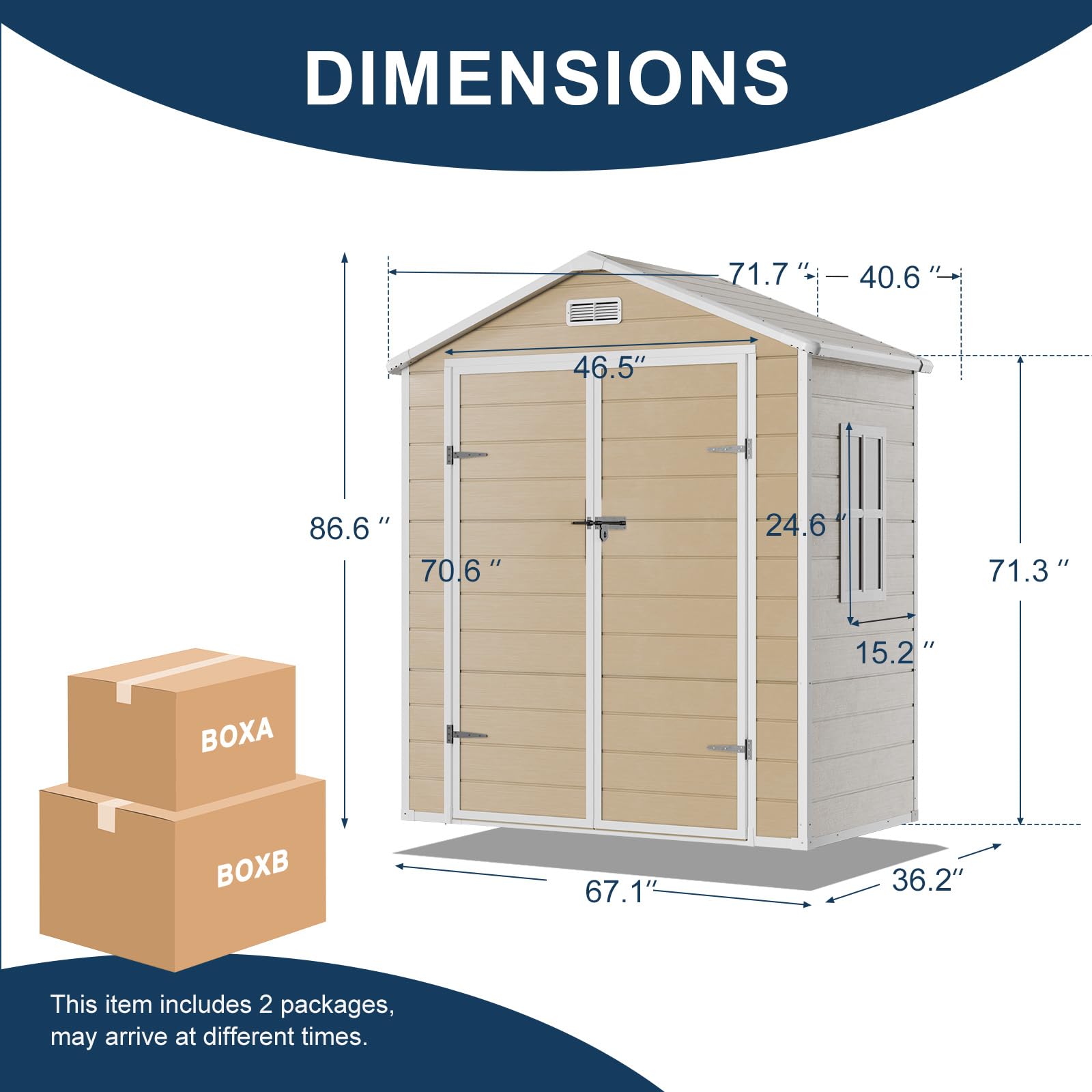 SELLERWE 6x3 FT Resin Storage Shed, Waterproof Outdoor Storage Shed with Floor, Window, Double Lockable Doors & 2 Vents, Tool Shed for Patio Garden, Lawn, Backyard, Light Brown