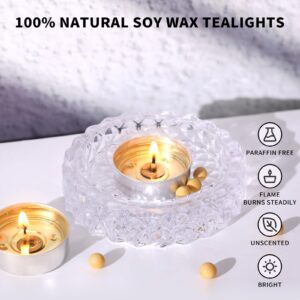 Soy Tealight Candles | 50 Pack | 4 Hours - 100% Natural Soy Wax Tea Candles | Paraffin-Free, Unscented Tealights Small Candles in Bulk, Long Burning Tea Lights Candles for Shabbat, Home, Wedding