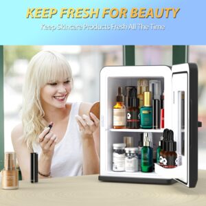 Mini Fridge for Bedroom, 15 Litre/21 Cans Portable Mini Refrigerator with AC/DC Power for Office, Dorm and Car, Thermoelectric Cooler & Warmer Skincare Fridge for Drinks, Food, Cosmetics